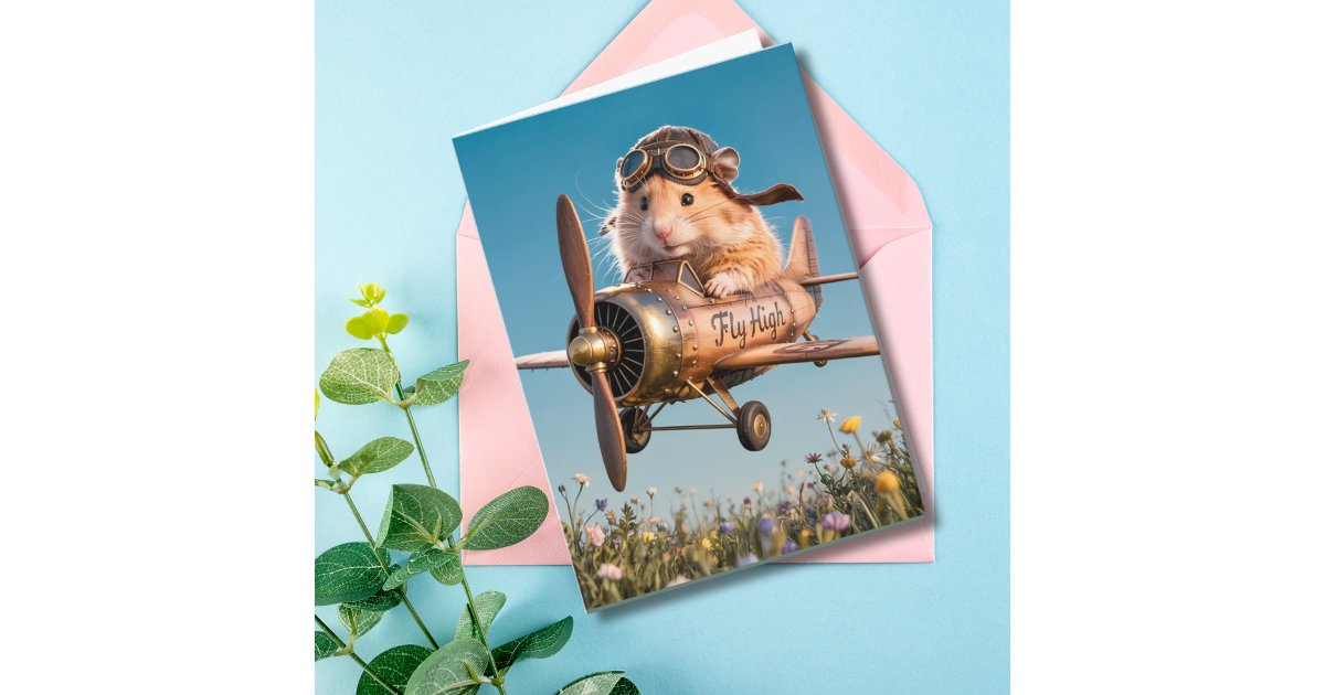 Funny Birthday Hamster Pilot & Airplane Aviator Card | Zazzle