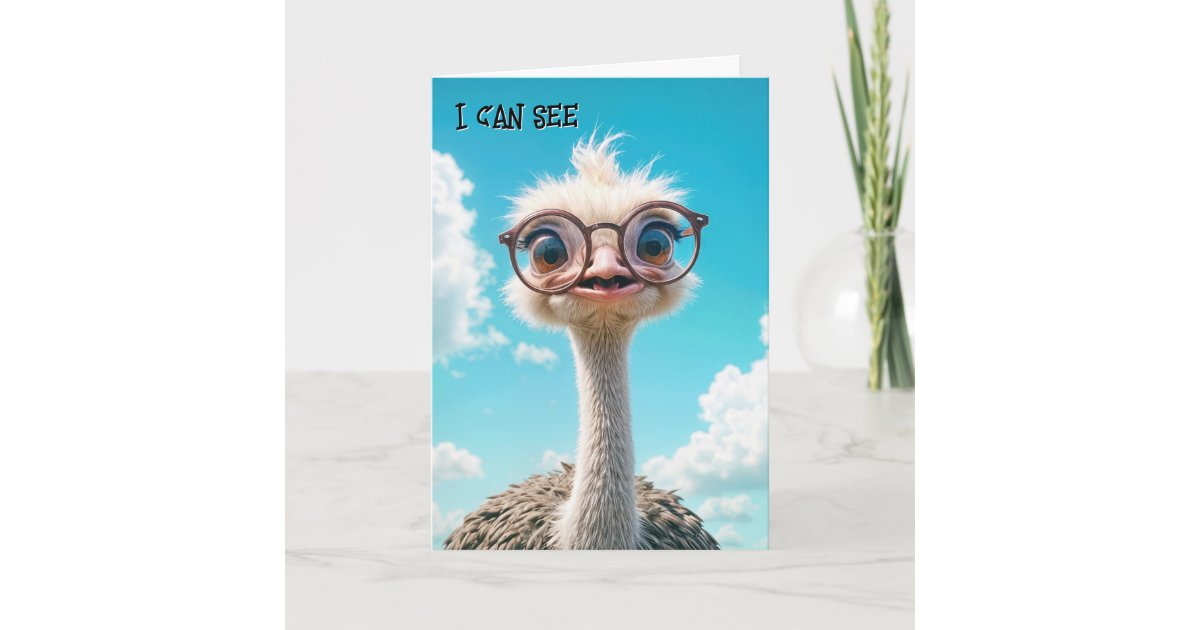 Funny Birthday Ostrich Wearing Eyeglasses Card | Zazzle