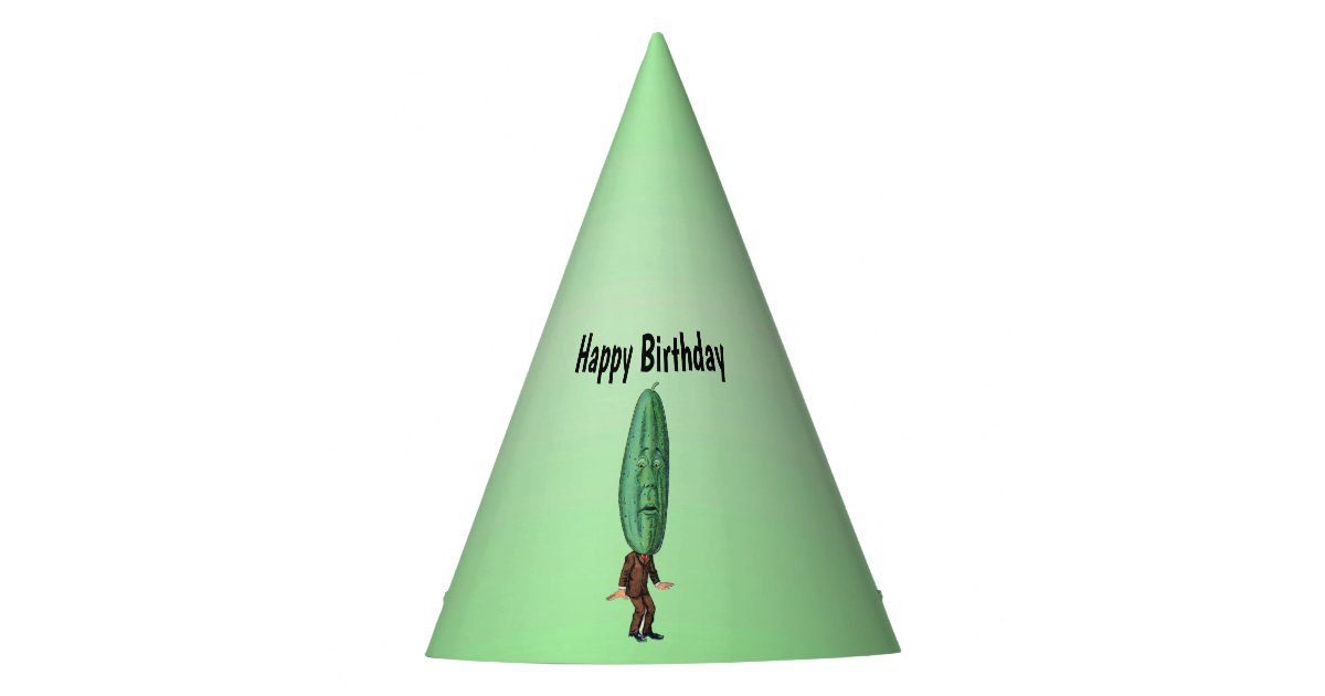 Funny Birthday Pickle Head Man Brown Suit Green Party Hat | Zazzle