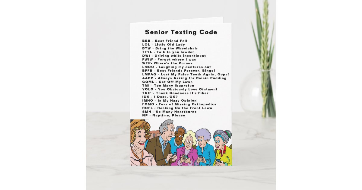 Funny Birthday Seniors Texting Code Card | Zazzle