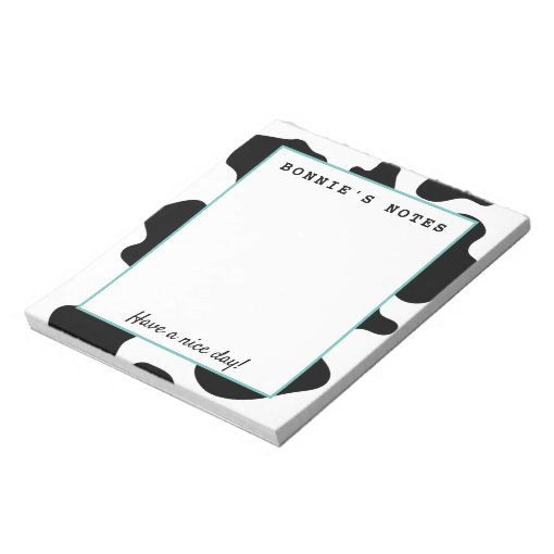Funny black and white cow spots custom writing notepad | Zazzle