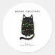 Funny Black Cat Tangled Up In Christmas Light Classic Round Sticker ...