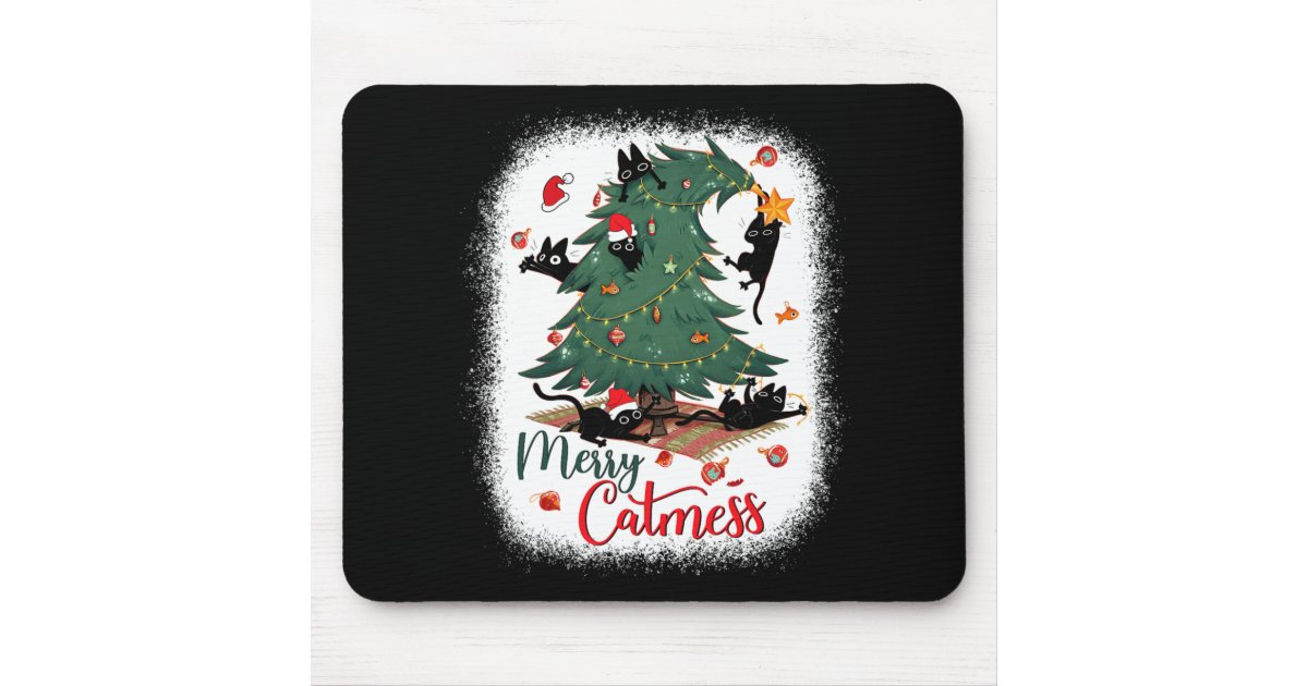 Funny Black Cats Christmas Tree Merry Catmess Cat Mouse Pad | Zazzle
