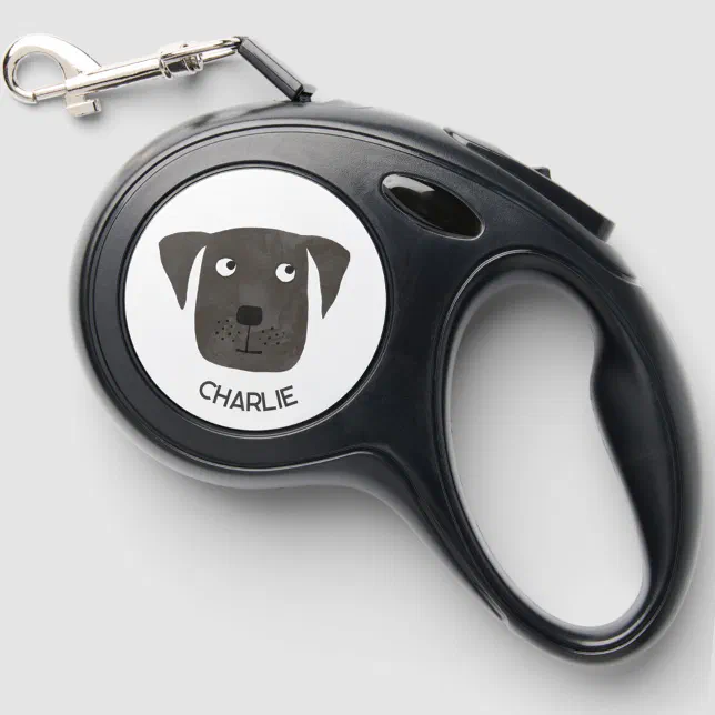 Funny Black Dog Personalized Name Retractable Pet Leash | Zazzle