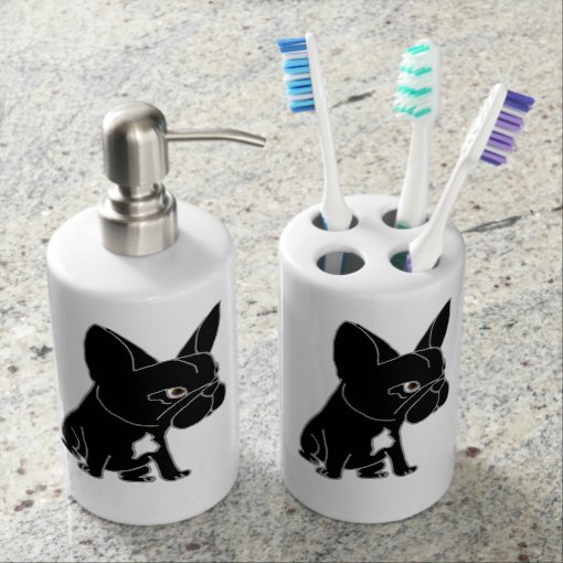 Funny Black French Bulldog Puppy Dog Soap Dispenser And Toothbrush ...