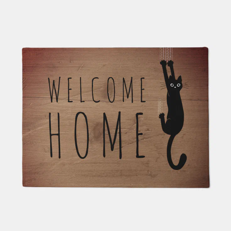 Funny Black Kitty Cat | Welcome Home | Cool Custom Doormat | Zazzle
