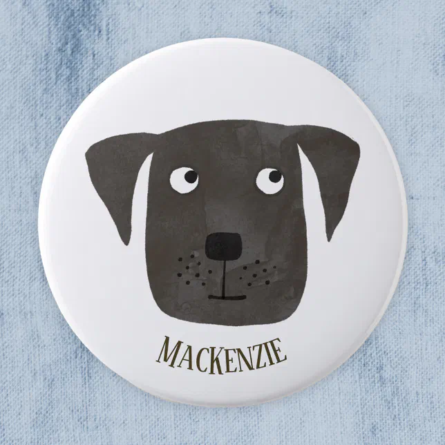 Funny Black Labrador Retriever Dog Custom Name Button | Zazzle