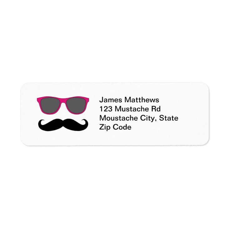 Funny Black Mustache and Sunglasses Return Address Label | Zazzle