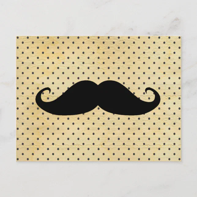 Funny Black Mustache On Vintage Yellow Polka Dots Postcard | Zazzle