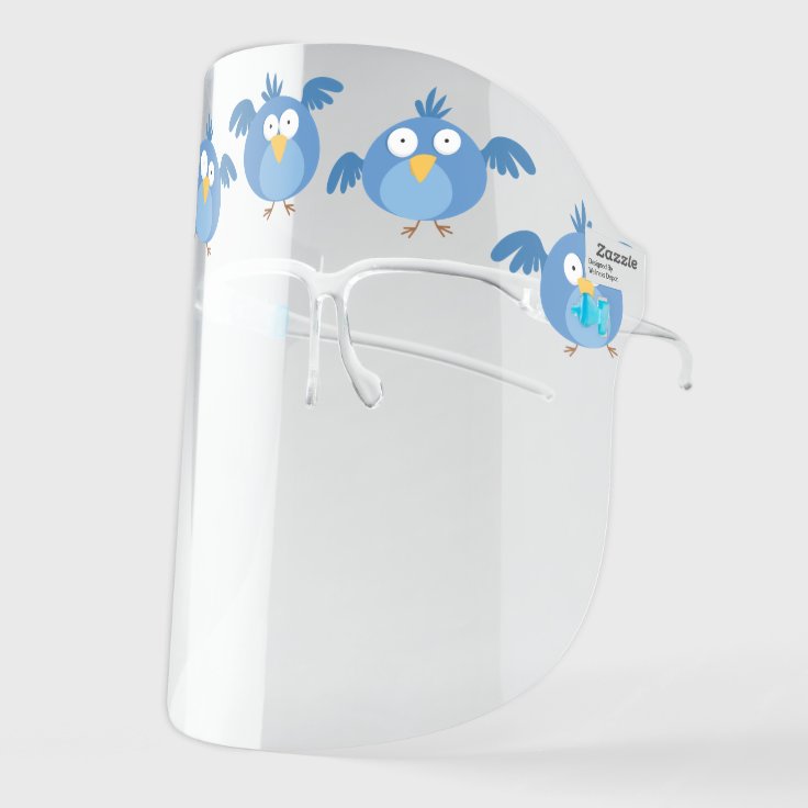 Funny Blue Birds Cute Animal Cartoon Face Shield | Zazzle