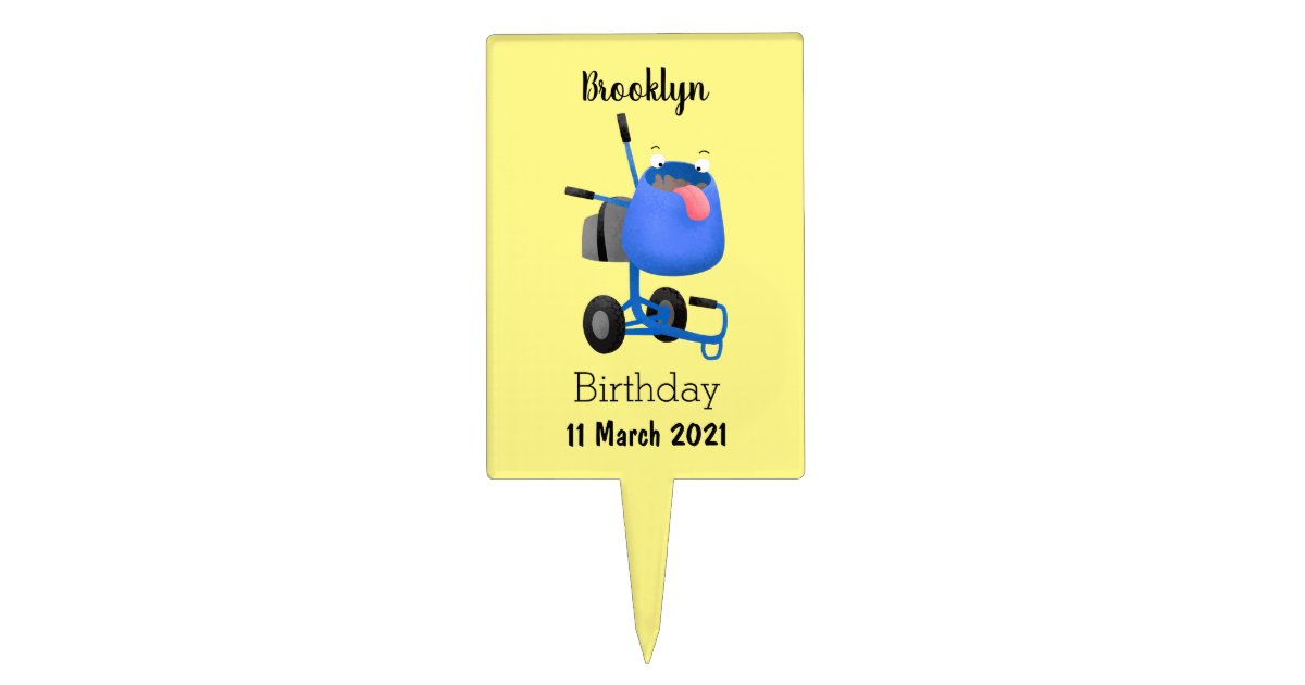 Funny blue cement mixer cartoon illustration cake topper | Zazzle