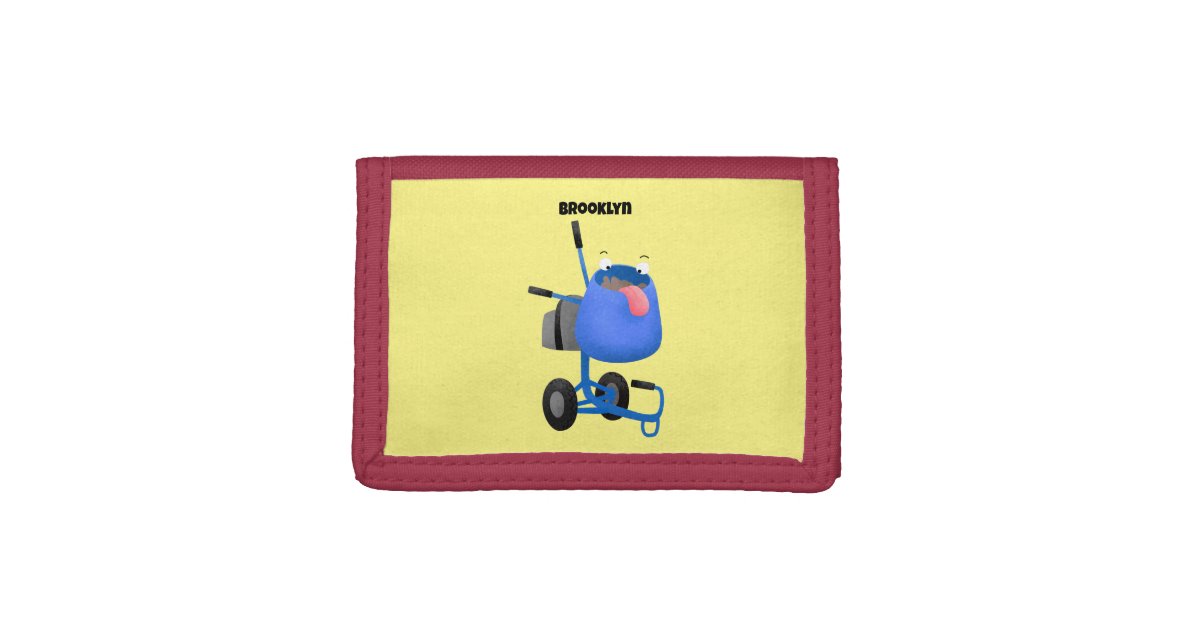 Funny blue cement mixer cartoon illustration trifold wallet | Zazzle