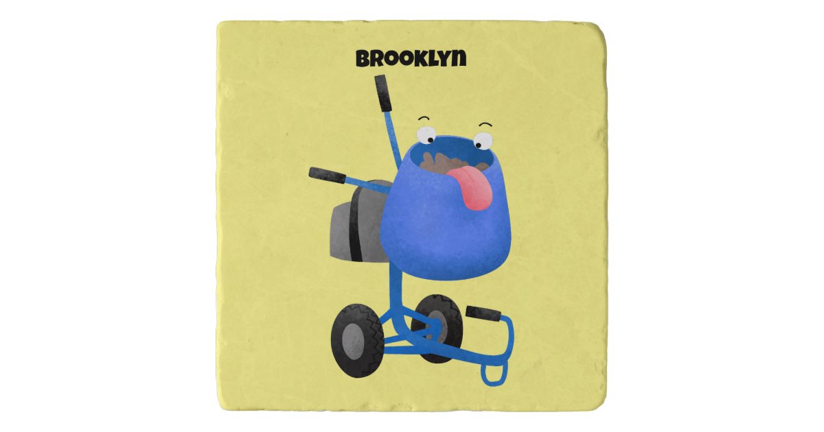 Funny blue cement mixer cartoon illustration trivet | Zazzle
