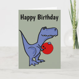 Funny Blue T-rex Dinosaur Bowling Cartoon Card | Zazzle