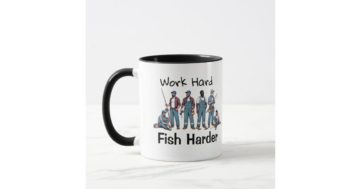 FUNNY Blue/White ''FISH HARDER'' Mug | Zazzle