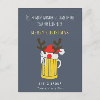 Funny Blue Wonderful Time For Rein beer Christmas Holiday Postcard | Zazzle