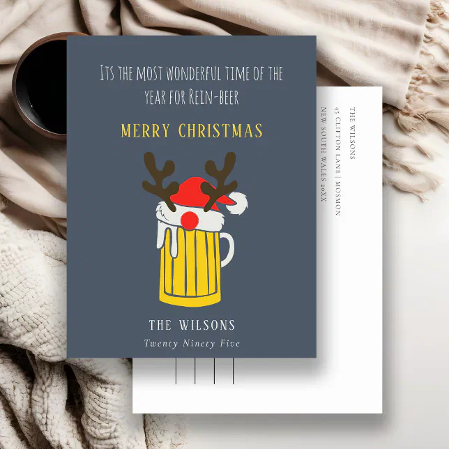 Funny Blue Wonderful Time For Rein beer Christmas Holiday Postcard | Zazzle