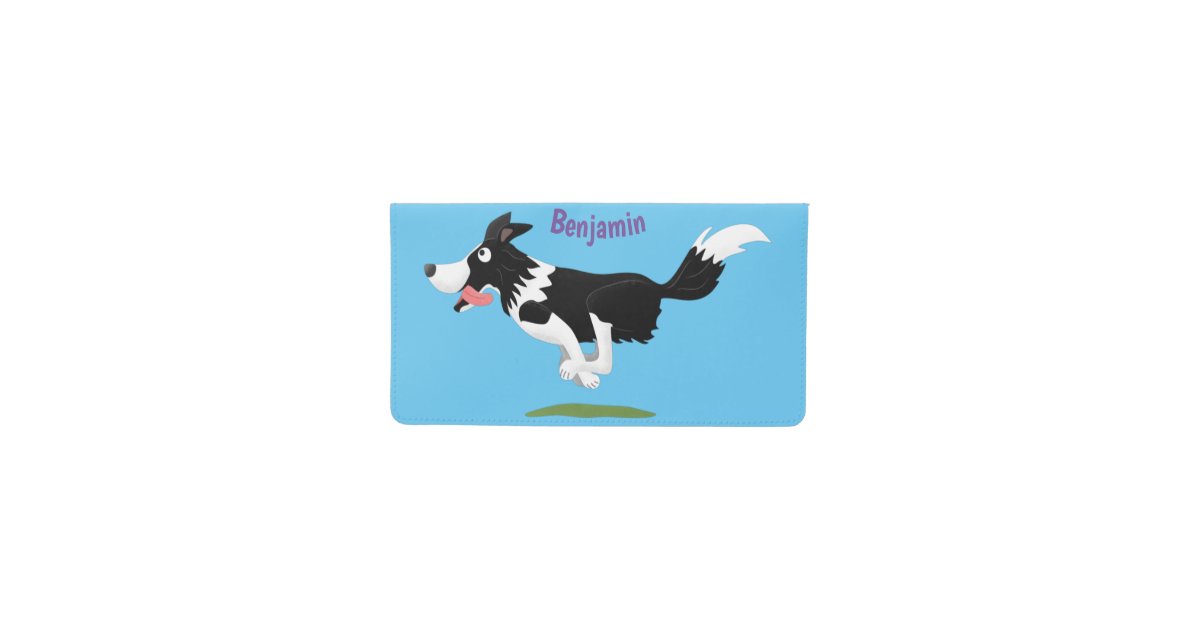 Funny Border Collie dog running cartoon Checkbook Cover | Zazzle