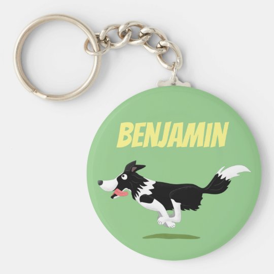 Funny Border Collie dog running cartoon Keychain | Zazzle.com