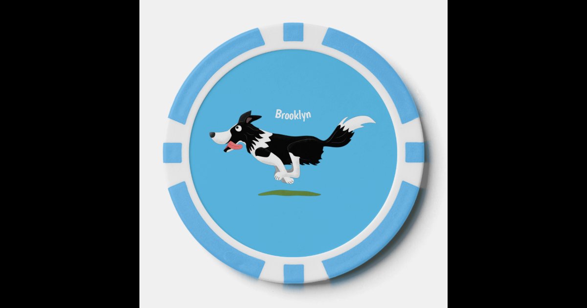Funny Border Collie dog running cartoon Poker Chips | Zazzle