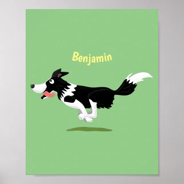 Funny Border Collie dog running cartoon Poster | Zazzle