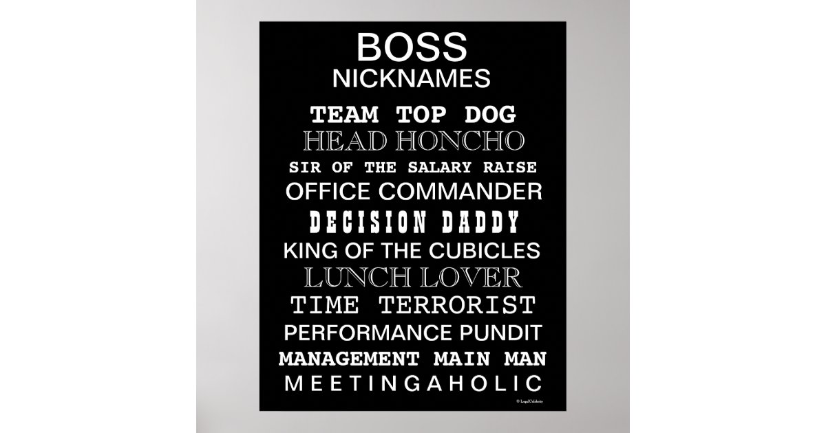 Funny Boss Nicknames And Job Titles Office Poster Zazzle Funny Boss Nicknames And Job Titles Office Poster Zazzle
