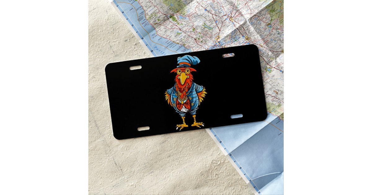 Funny Bossy Cartoon Rooster License Plate | Zazzle
