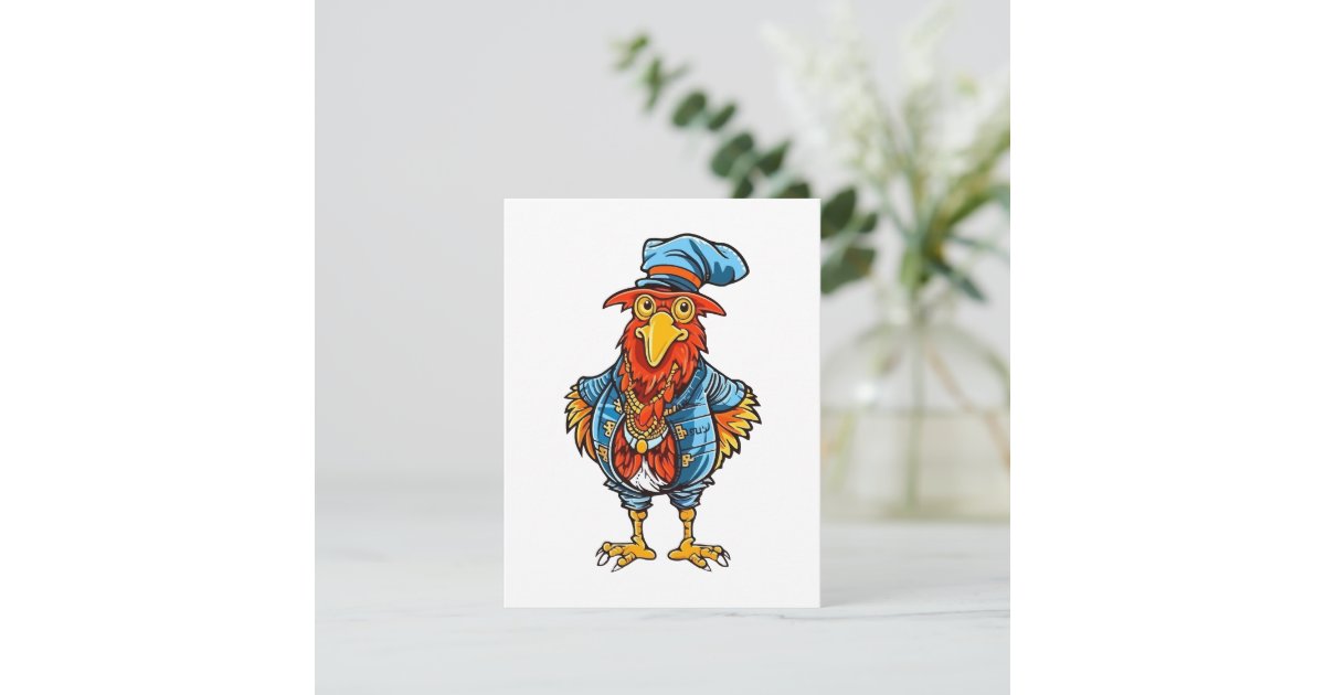 Funny Bossy Cartoon Rooster Note Card | Zazzle