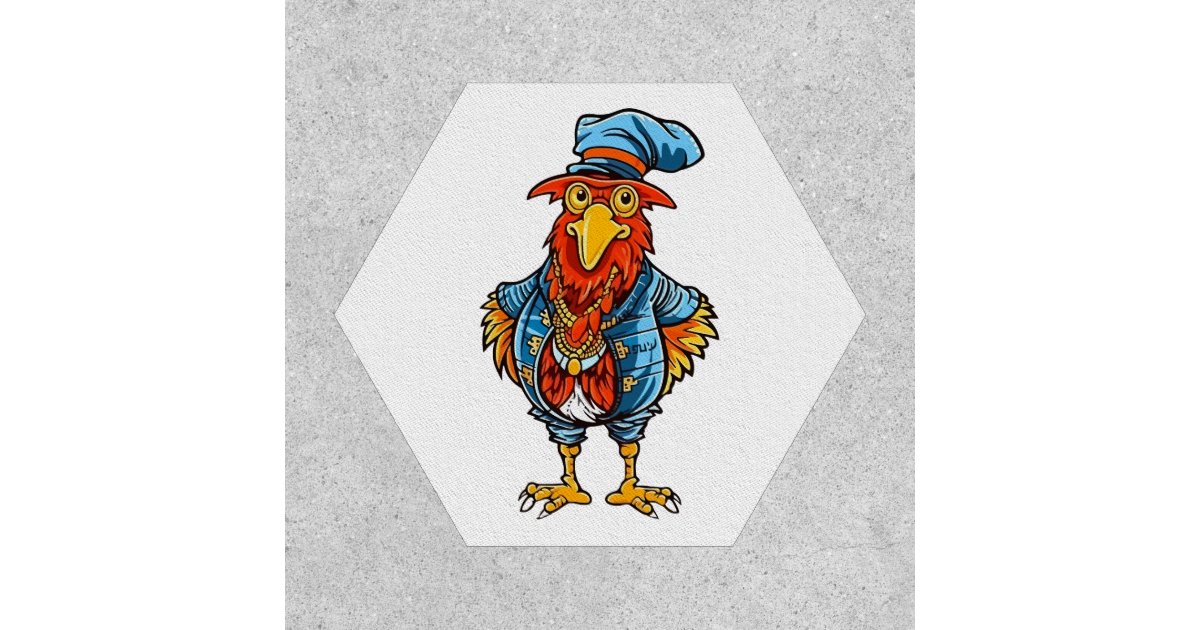 Funny Bossy Cartoon Rooster Patch | Zazzle