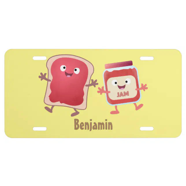 Funny bread and jam cartoon characters license plate | Zazzle