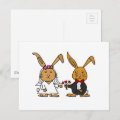 Funny Bride and Groom Brown Rabbit Wedding Cartoon Postcard | Zazzle