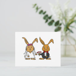 Funny Bride and Groom Brown Rabbit Wedding Cartoon Postcard | Zazzle
