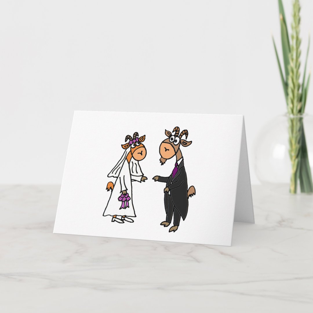 Funny Bride and Groom Goat Wedding Card | Zazzle