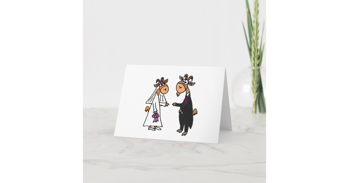 Funny Bride and Groom Goat Wedding Card | Zazzle