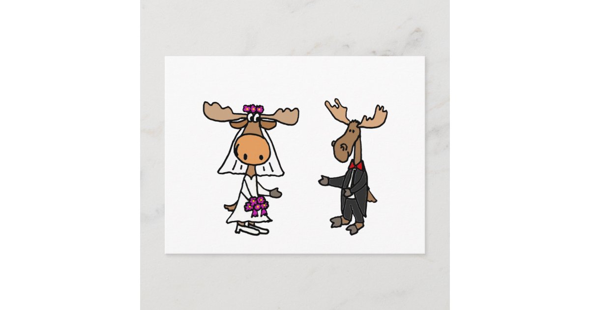 Funny Bride and Groom Moose Wedding Postcard | Zazzle