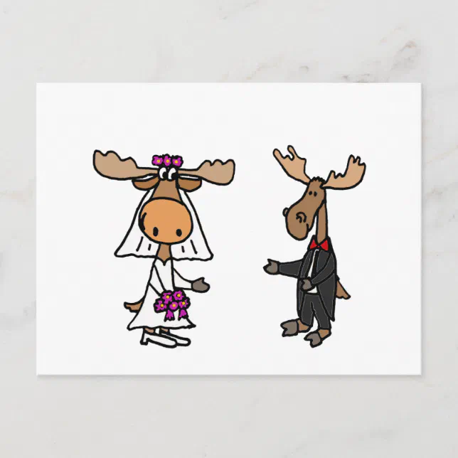 Funny Bride and Groom Moose Wedding Postcard | Zazzle