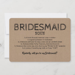 Funny Bridesmaid Noun Dictionary Proposal Invitation | Zazzle