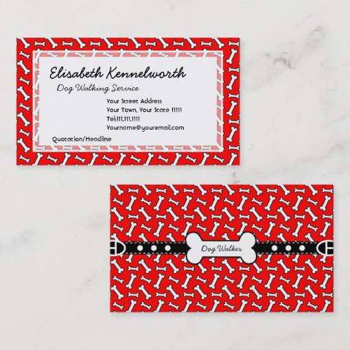 Funny Bright Red Dog Bone Pattern for Dog Lovers Business Card | Zazzle