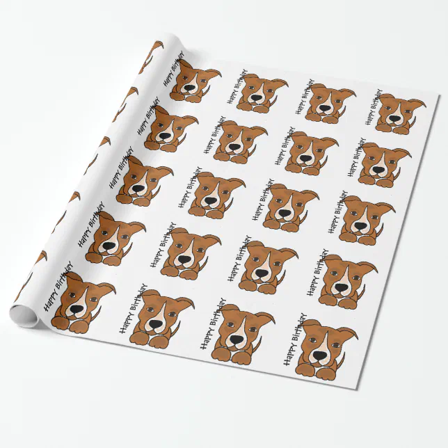 Funny Brown Pitbull Puppy Dog Wrapping Paper | Zazzle