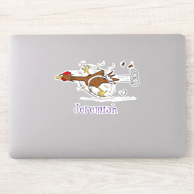 Funny brown running chicken pullet cartoon sticker | Zazzle