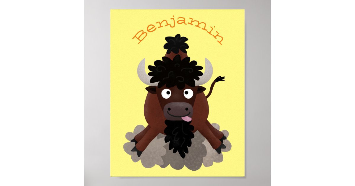 Funny buffalo bison cartoon illustration poster | Zazzle