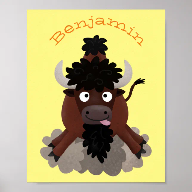 Funny buffalo bison cartoon illustration poster | Zazzle