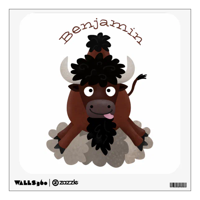 Funny buffalo bison cartoon illustration wall decal | Zazzle
