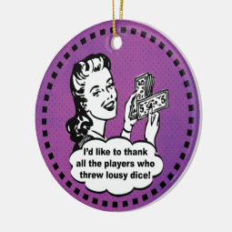 Funny Bunco Player Winner Purple Vintage Ceramic Ornament | Zazzle