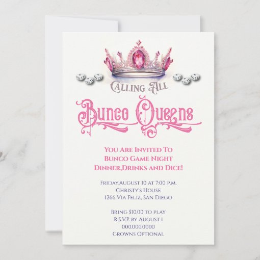 Funny Bunco Queen Game Party Invitation | Zazzle