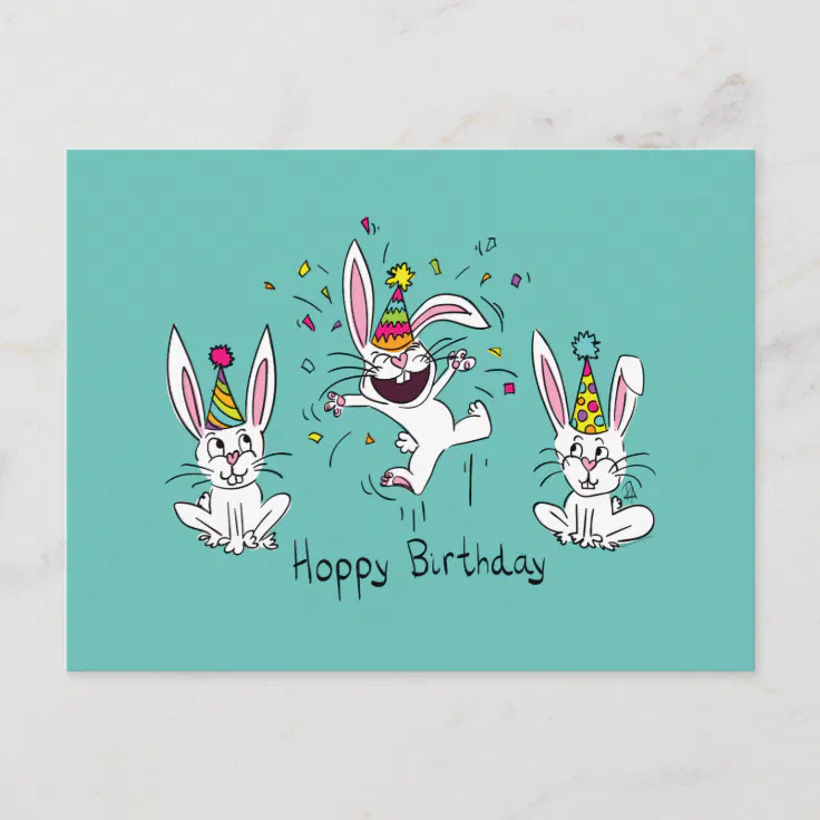 Funny Bunny Happy Birthday Cute Kids Rabbit Postcard | Zazzle
