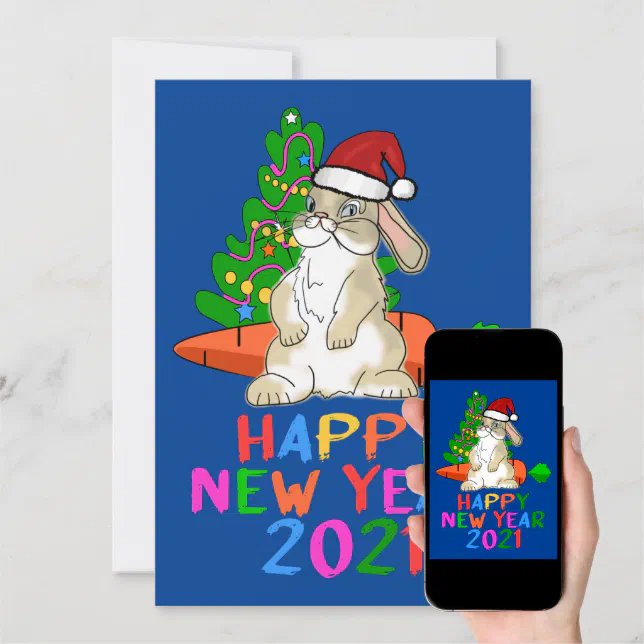 Funny Bunny Happy New Year 2021 Holiday Card | Zazzle