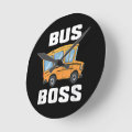 Funny Bus Boss School Bus Driver Round Clock | Zazzle
