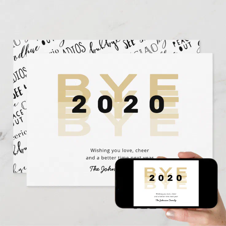 Funny Bye 2020 Gold Non-Photo Holiday Card | Zazzle