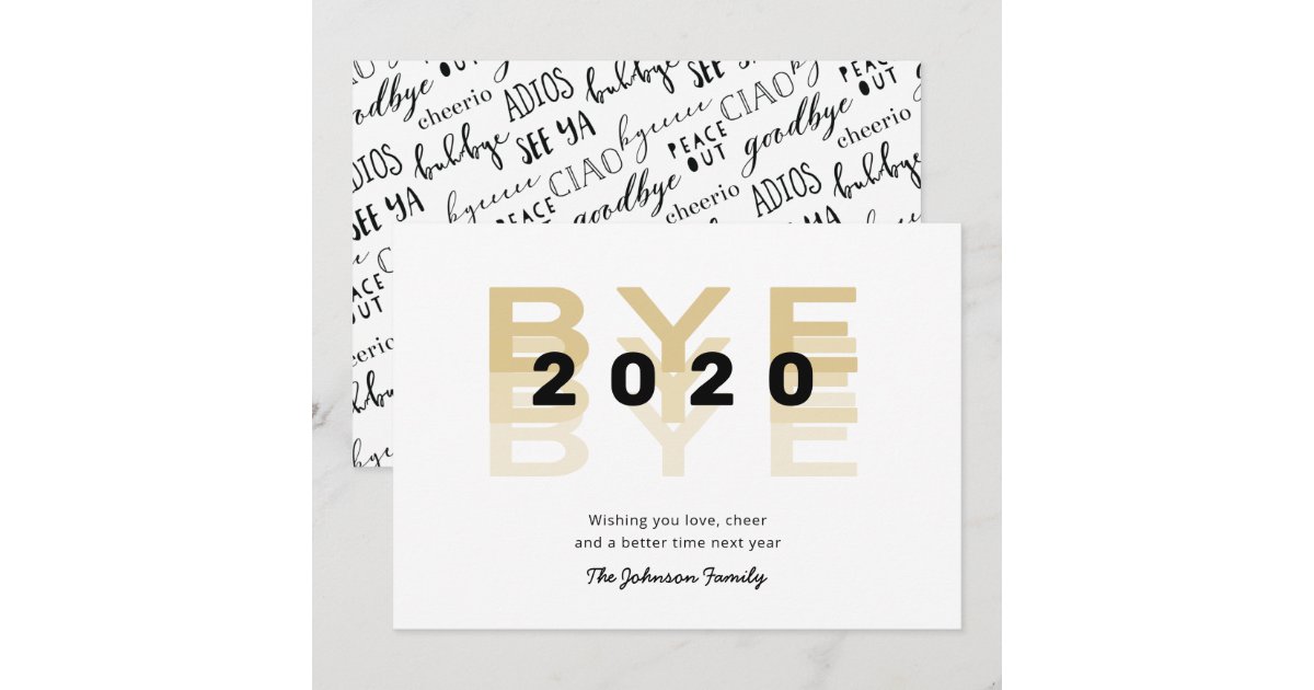 Funny Bye 2020 Gold Non-Photo Holiday Card | Zazzle